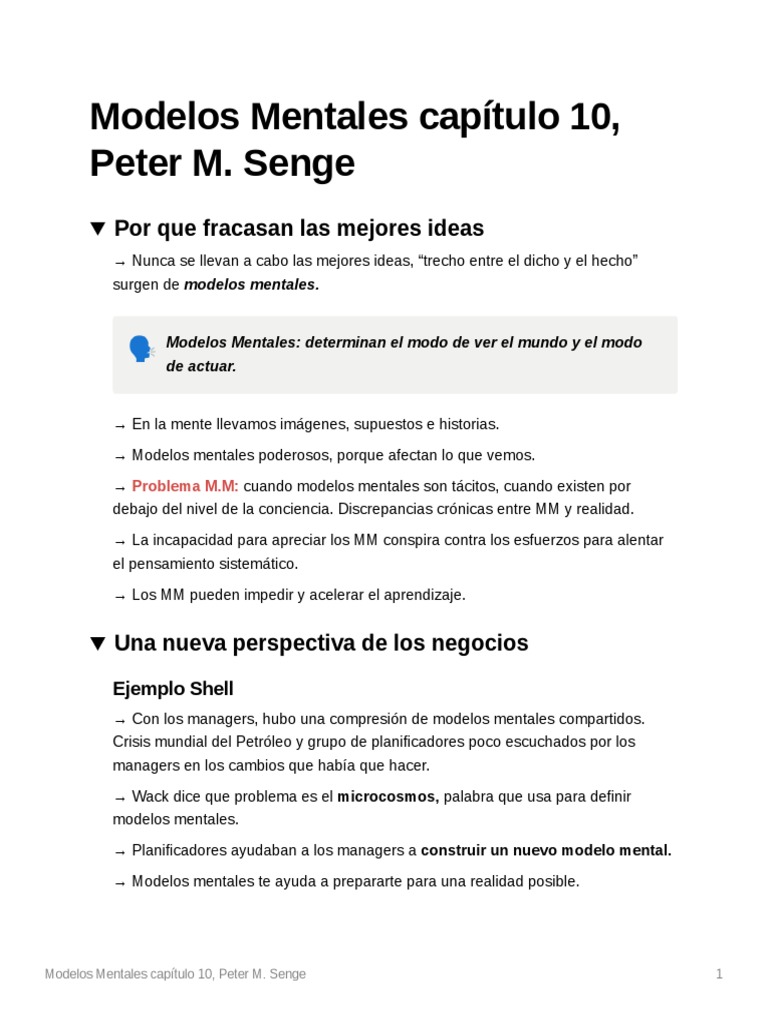 Modelos Mentales Capítulo 10, Peter M. Senge: Por Que Fracasan Las Mejores Ideas | PDF | Mente ...