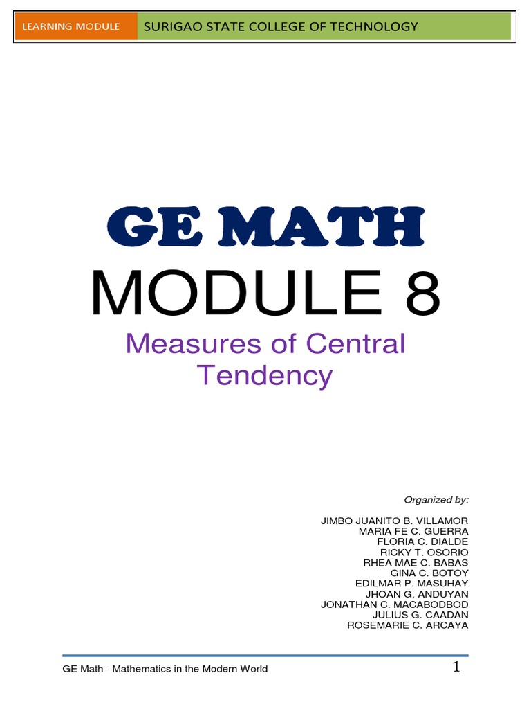 GE Math - Learning Module 8 - AY 2021 2022 | PDF | Median | Mean