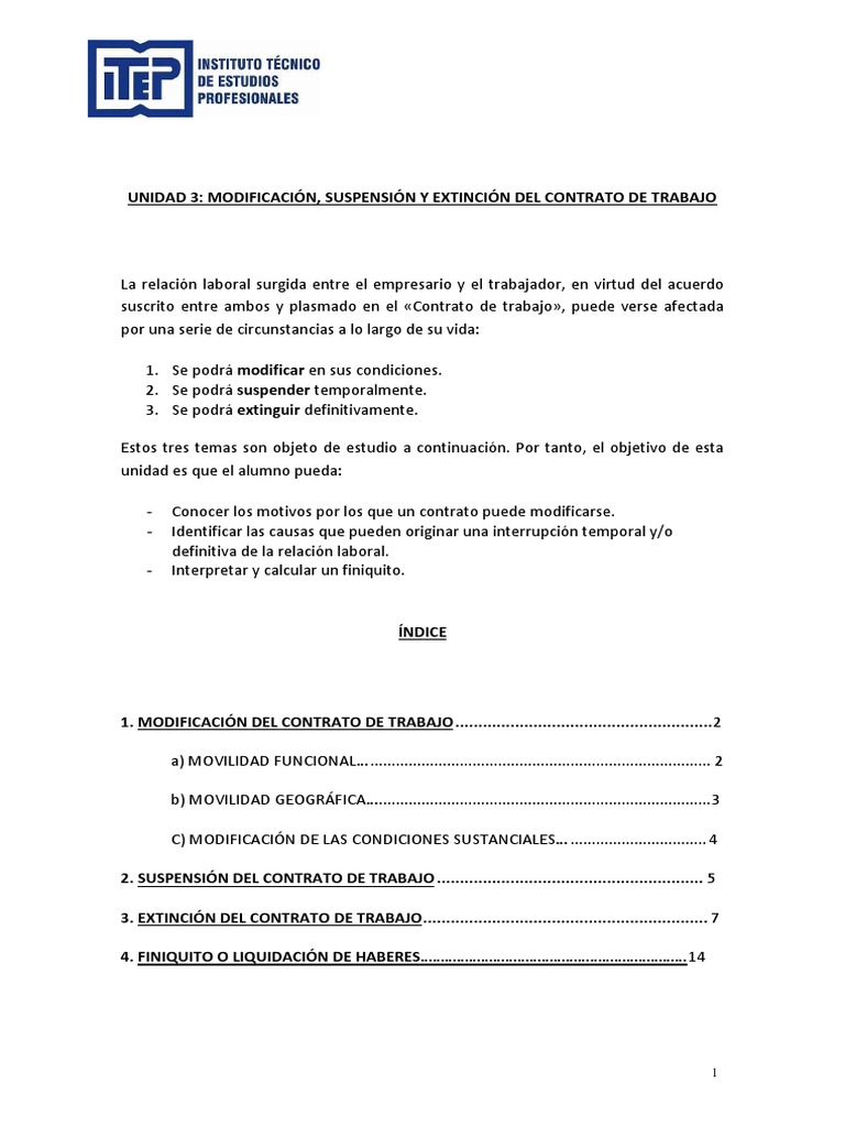 U3. Mod. Susp. y Extincion Del CT . | PDF | Dejar | Salario
