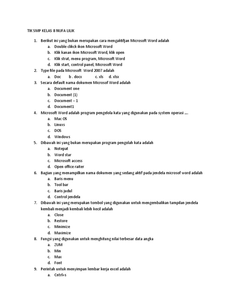 Soal Tik Kelas 8 | PDF