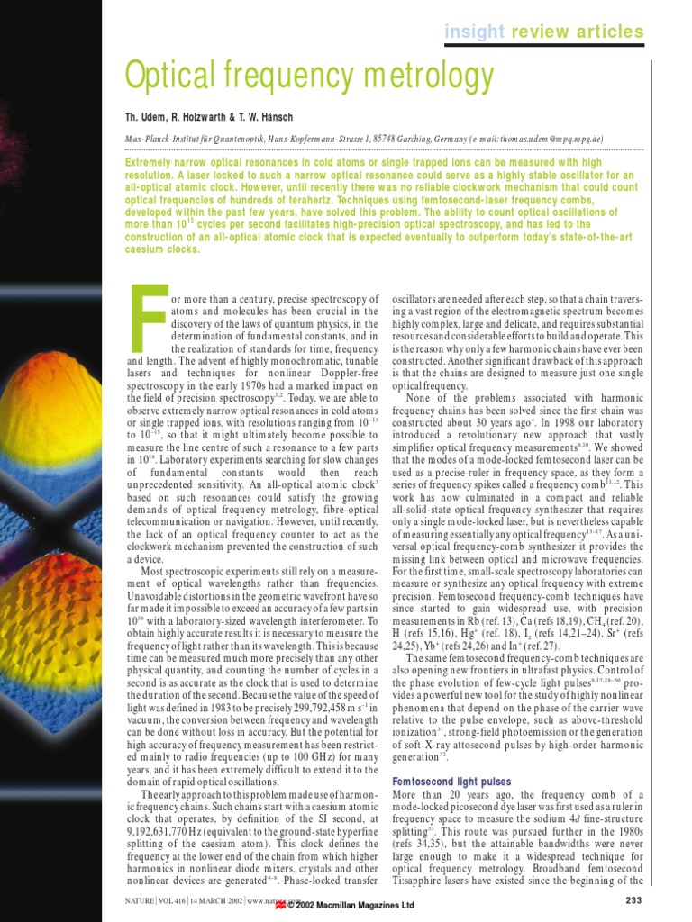 Optical Frequency Metrology: Insight | PDF | Laser | Electrodynamics