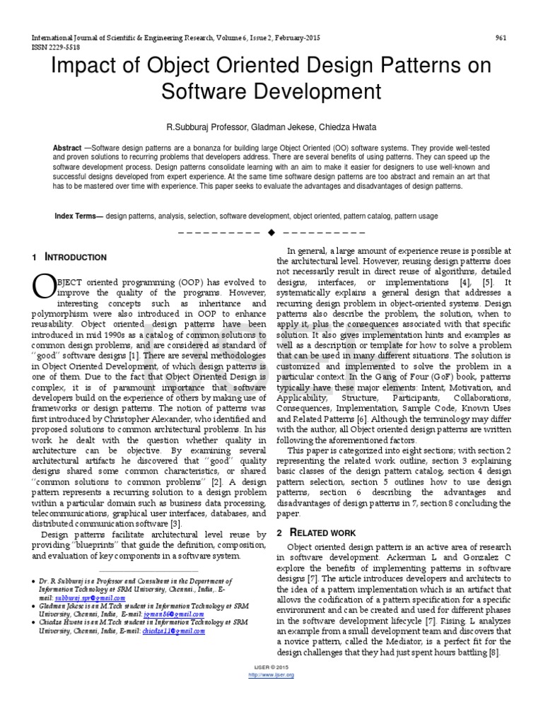 Impact Of Object Oriented Design Patterns On Software Development3 Pdf Software Design