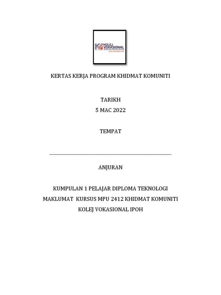 Contoh Kertas Cadangan Program Khidmat Komuniti 2021 | PDF