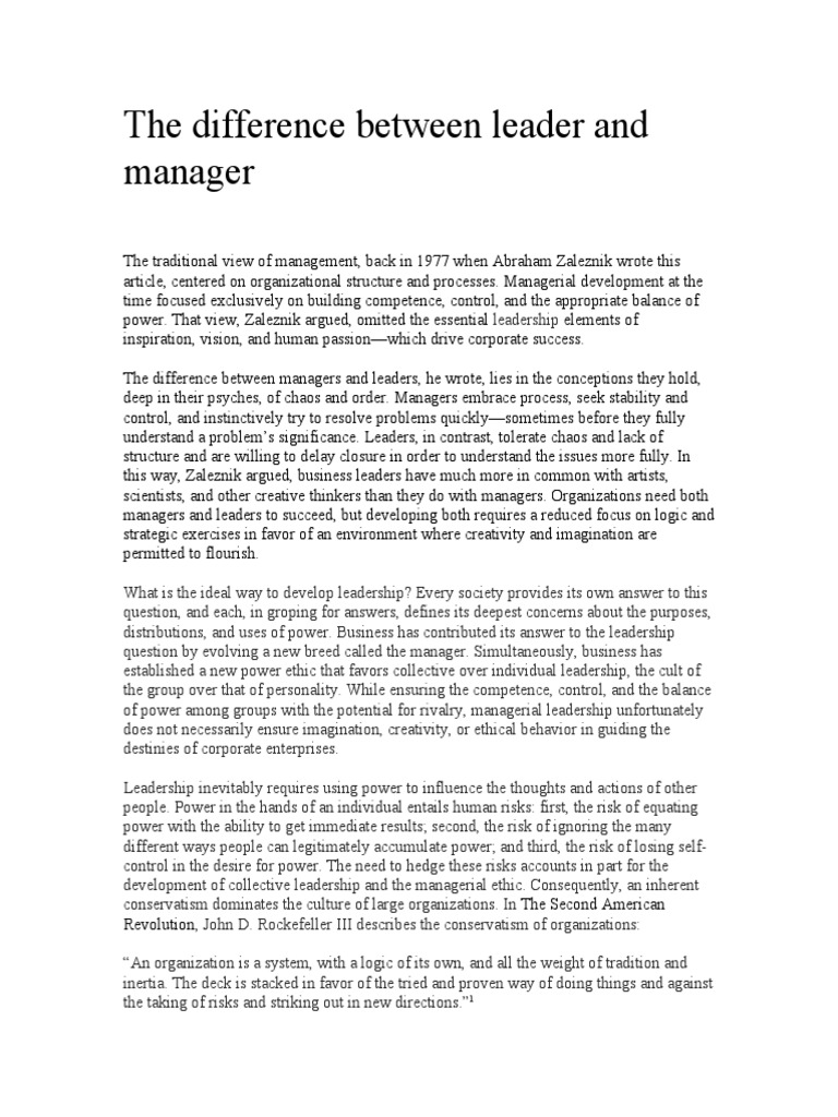 The Difference Between Leader and Manager | PDF | Leadership | Creativity