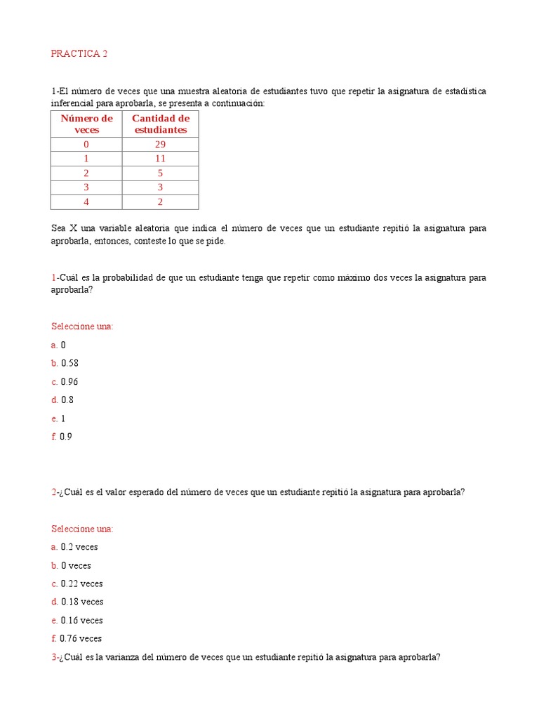 Practica 2 | PDF | Probabilidad | Desviación Estándar