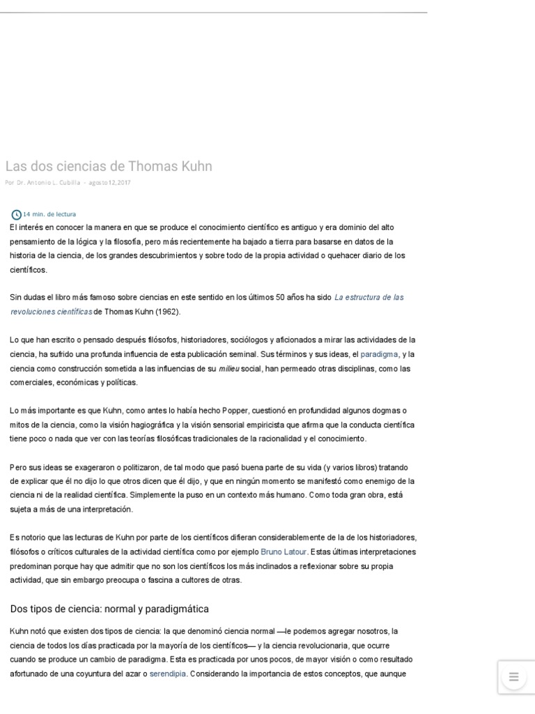 Las Dos Ciencias de Thomas Kuhn | PDF | Paradigma | Karl Popper