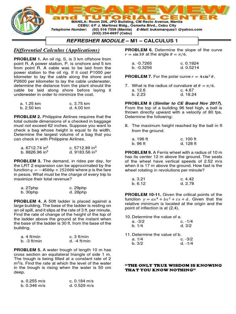 Refresher Module 01 M1 Calculus 1 | PDF | Physical Quantities | Geometry