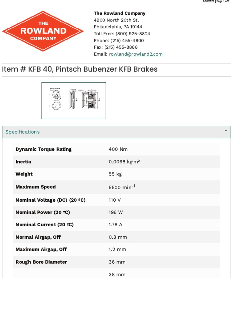 Pintsch Bubenzer KFB Brake Specifications | PDF | Technology & Engineering