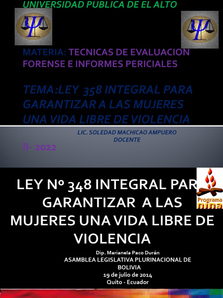 Ley 348 para Garantizar Una Vida Libre Sin Violencia | PDF | La violencia contra las mujeres ...