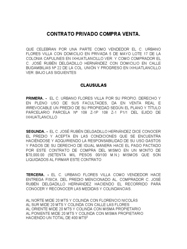 Contrato Privado Compra Venta | PDF