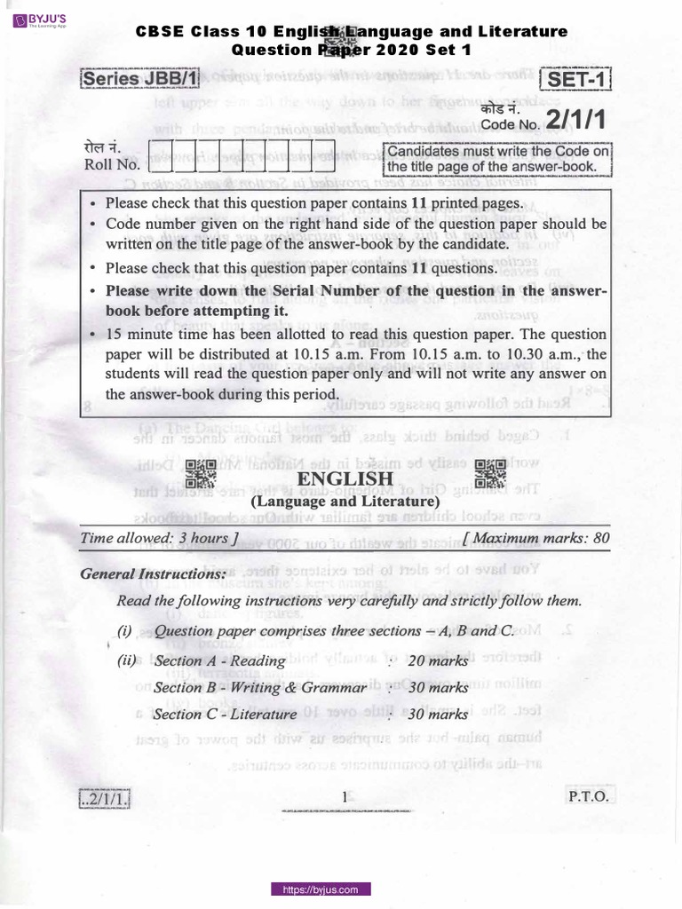 CBSE Class 10 English Language and Literature Previous Year Question ...