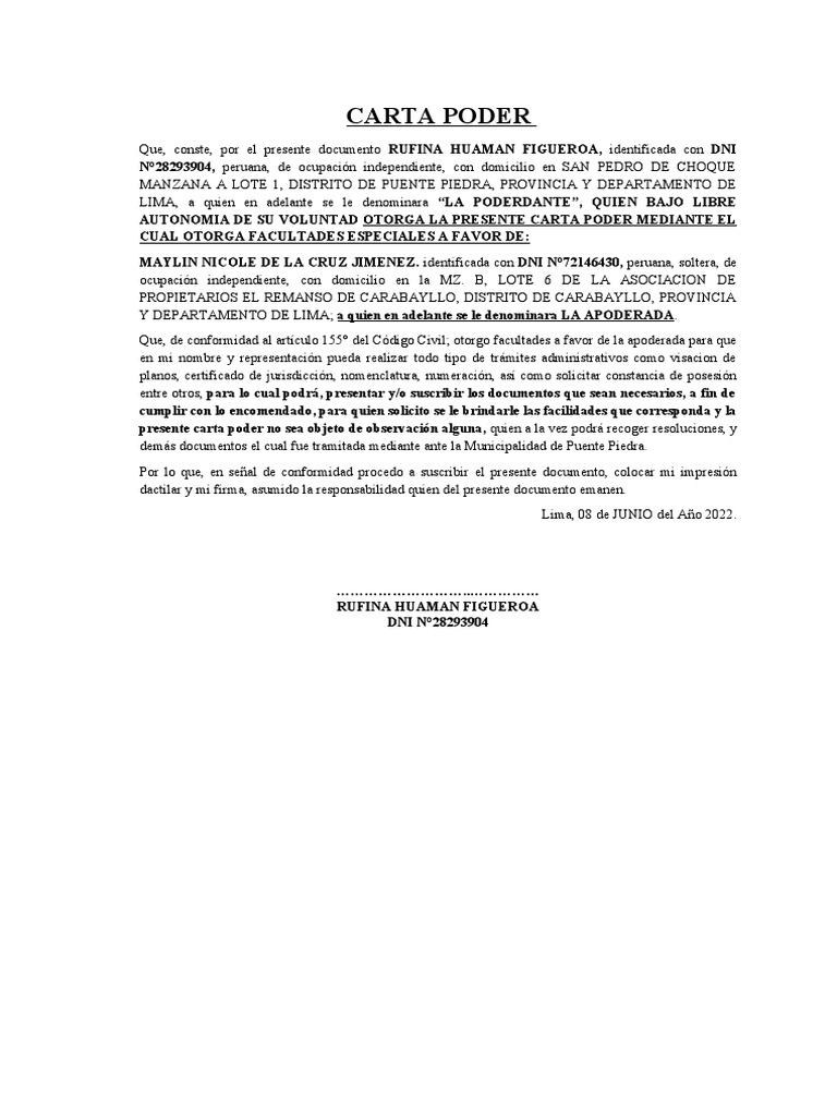 Carta Poder para Tramites Administrativos | PDF