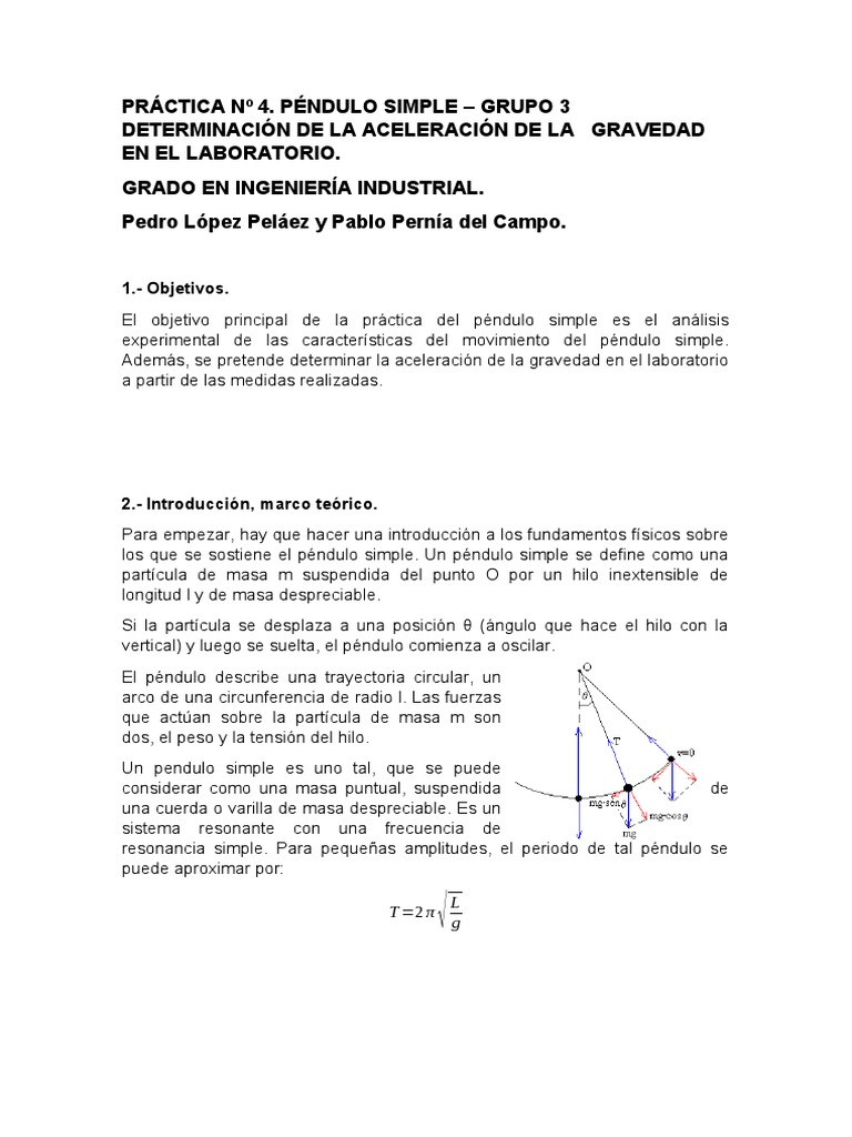 Práctica Péndulo Simple | PDF | Péndulo | Masa