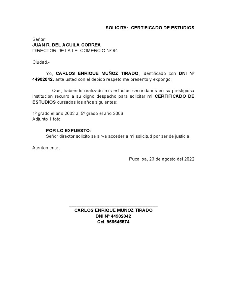Solicitud de Certificado de Estudios | PDF