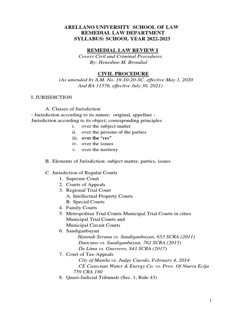 Syllabus in Rem Rev 2020 21 v2 | PDF | Bail | Jurisdiction