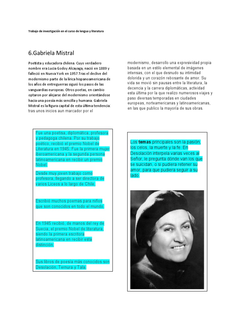 Biografia de Gabriela Mistral | PDF | Las artes