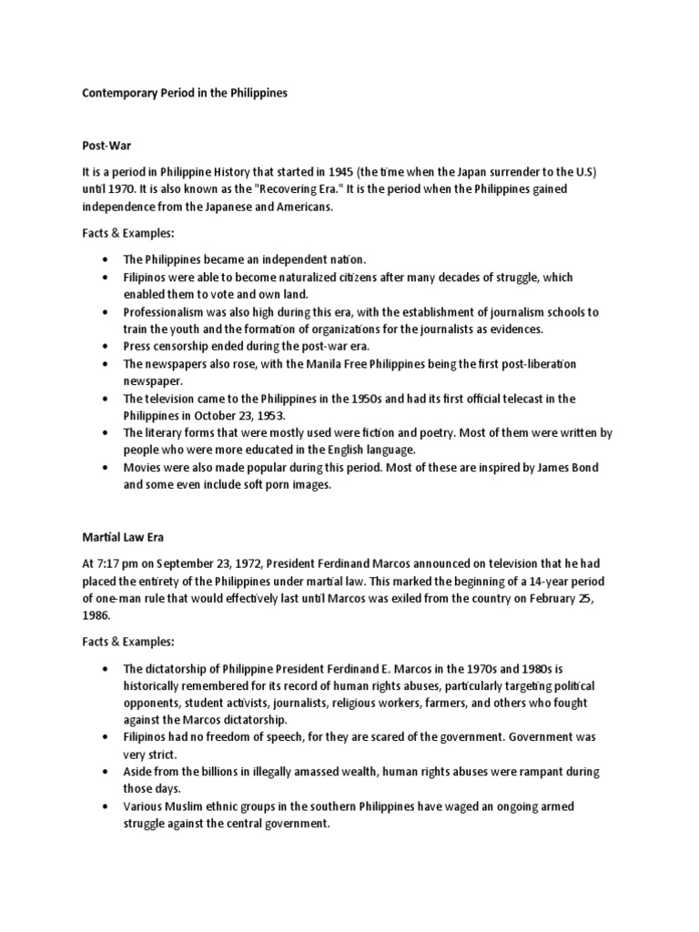 Contemporary Period in The Philippines | PDF | Philippines