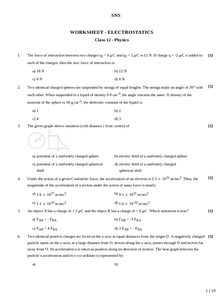 Revision Worksheet - Electrostatics | PDF | Electric Charge | Electron