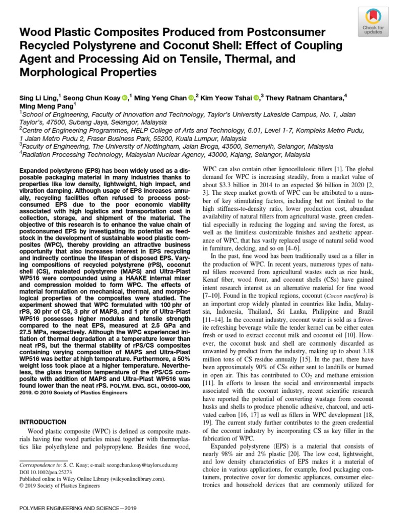 Wood Plastic Composites Produced From Postconsumer | PDF | Composite ...