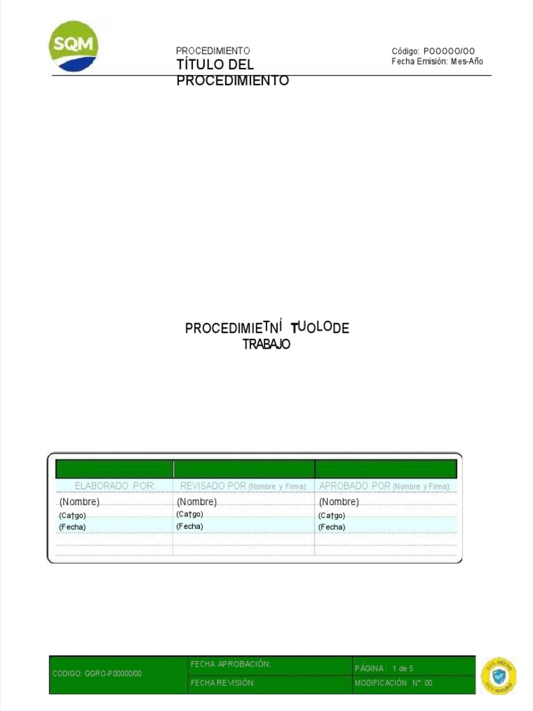 PDF Sgi r00001 02 Formato Procedimiento SQM | PDF