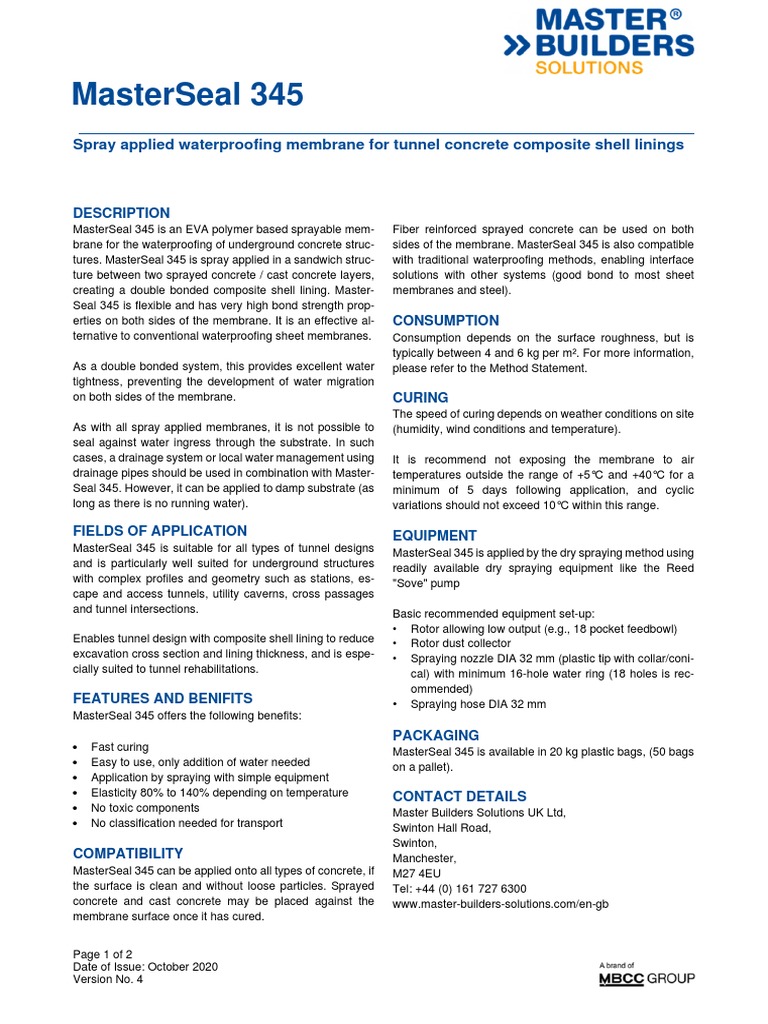 MBCC Masterseal 345 Tds v4 | PDF | Concrete | Composite Material