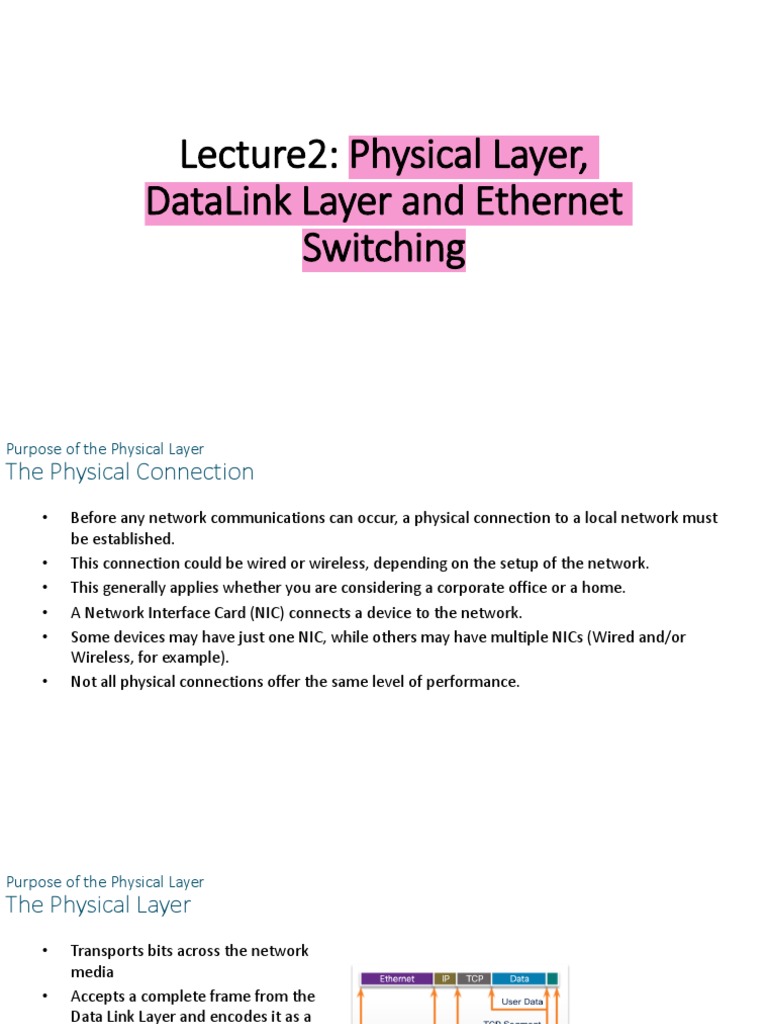 Lecture2 Physical Layer, DataLink Layer and Ethernet Switching | Download Free PDF | Network ...