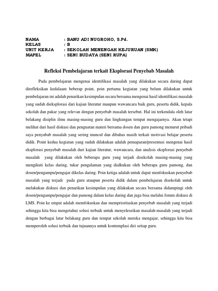 Refleksi Pembelajaran Seni Budaya SMK | PDF | Kesehatan Holistik ...