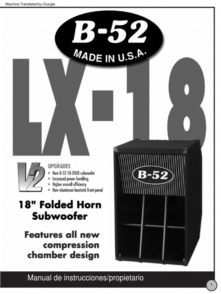 B 52 lx18v2 Manual de Usuario | PDF | Altoparlante | Filtro electronico