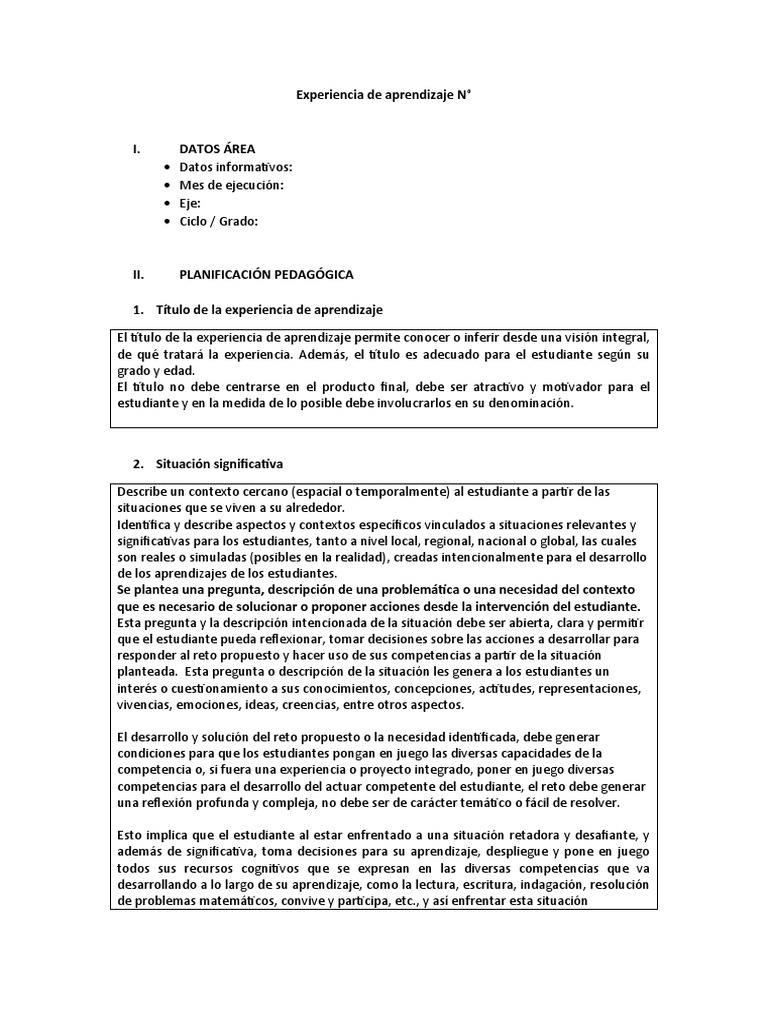 Esquema Experiencia de Aprendizaje | PDF | Aprendizaje | Evaluación
