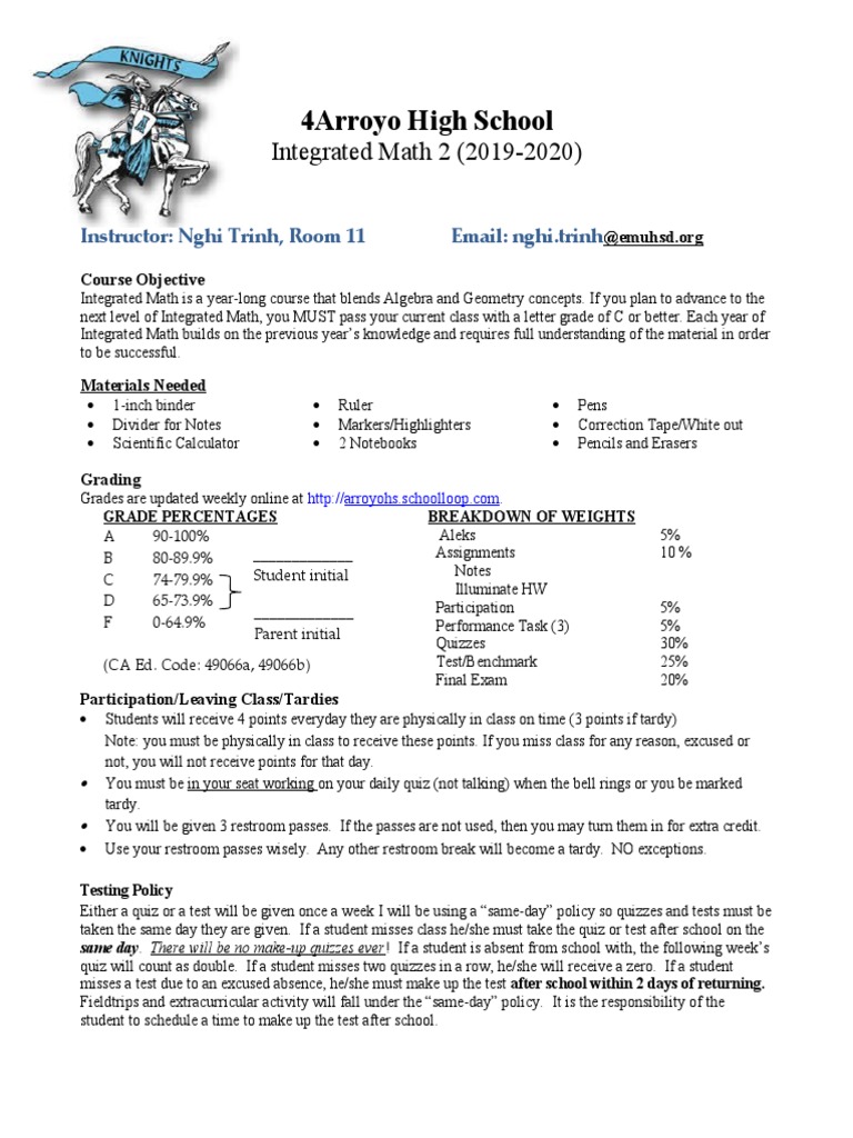 Integrated Math 2 Course Overview 2019-2020 | PDF | Quiz | Notebook