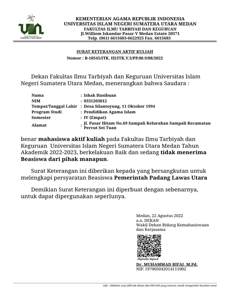 Surat Aktif Kuliah | PDF