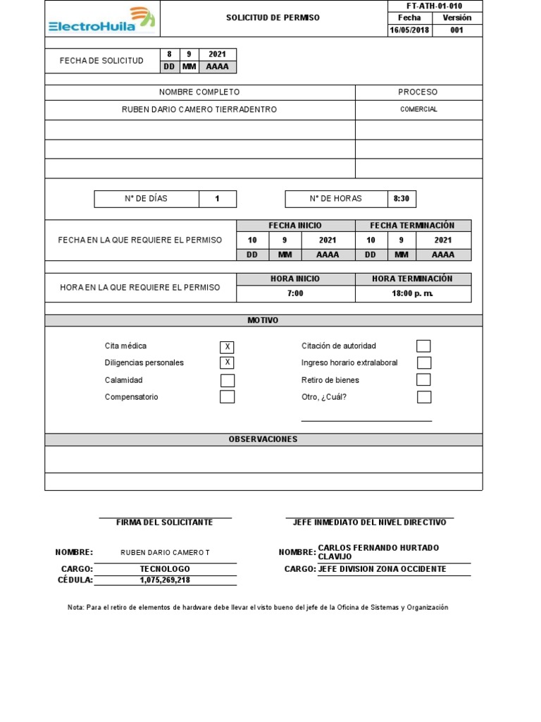 FT ATH 01 010 Solicitud Permiso | PDF