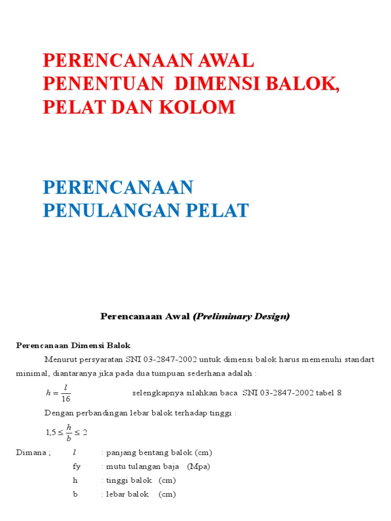 Perencanaan Awal Penentuan Dimensi Balok, Pelat Dan Kolom | PDF | Griya ...