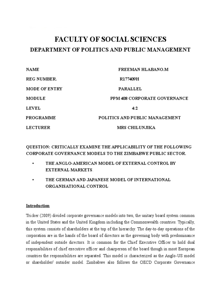 Corporate Governance Assignment | PDF | Corporate Governance | Board Of ...