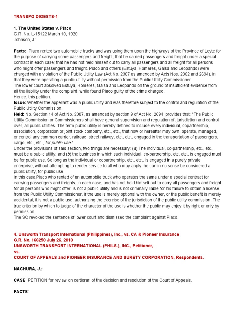Unsworth Transport International (Philippines), Inc., vs. CA & Pioneer ...