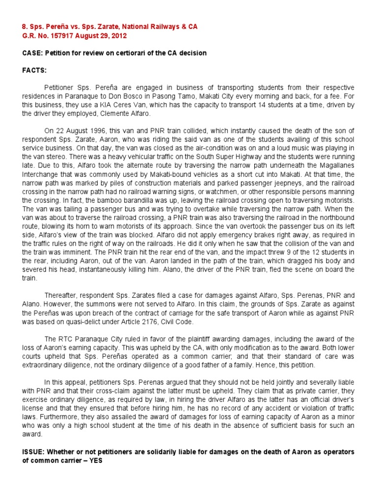 Pereña vs. Zarate: Liability in Collision | PDF | Negligence | Common ...