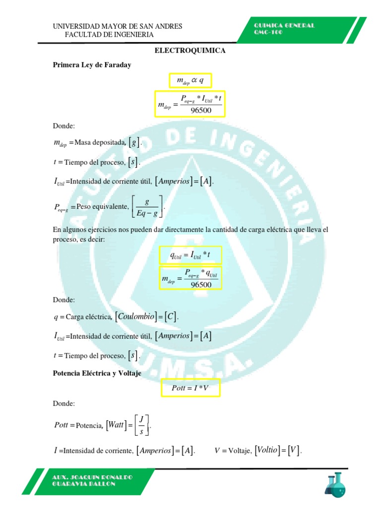 Formulario 7-Electroquimica | PDF | Corriente eléctrica | Química