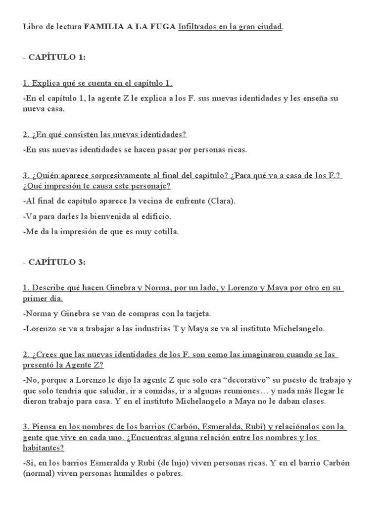 Libro de Lectura FAMILIA A LA FUGA Infiltrados en La Gran Ciudad | PDF