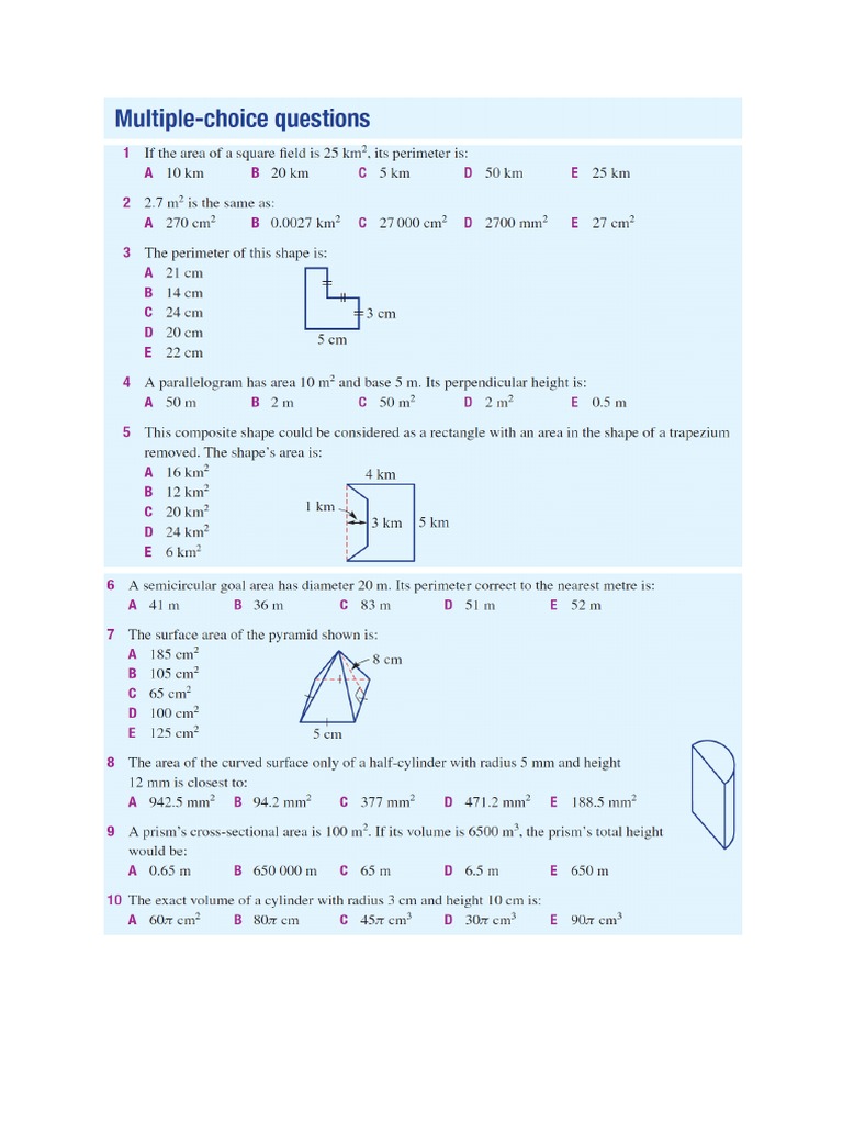 Area, Surface Area and Volume Revision | PDF
