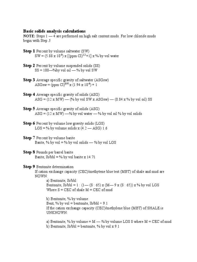 Basic Solids Analysis Calculations | Download Free PDF | Barrel (Unit) | Oils