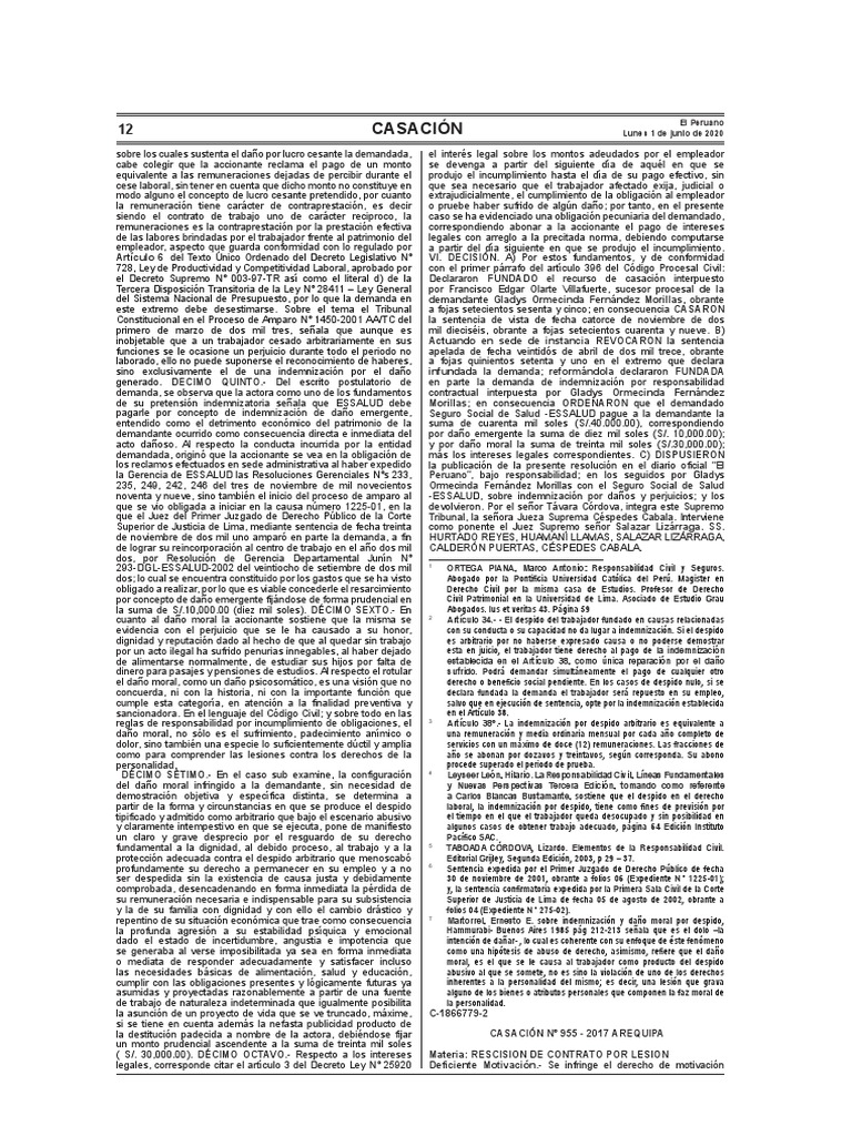 Casación 955-2017 Arequipa | PDF | Liquidación | Daños y perjuicios
