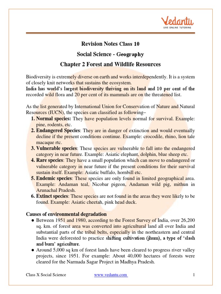 CBSE Class 10 Geography Chapter 2 Notes - Forest and Wildlife Resources ... CBSE Class 10 Geography Chapter 2 Notes - Forest and Wildlife Resources ...