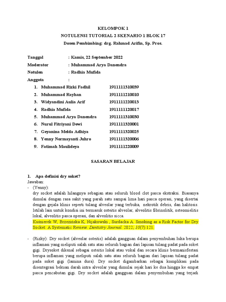 Notulensi Tutorial 2 Skenario 1 Blok 17 Kelompok 1 | PDF