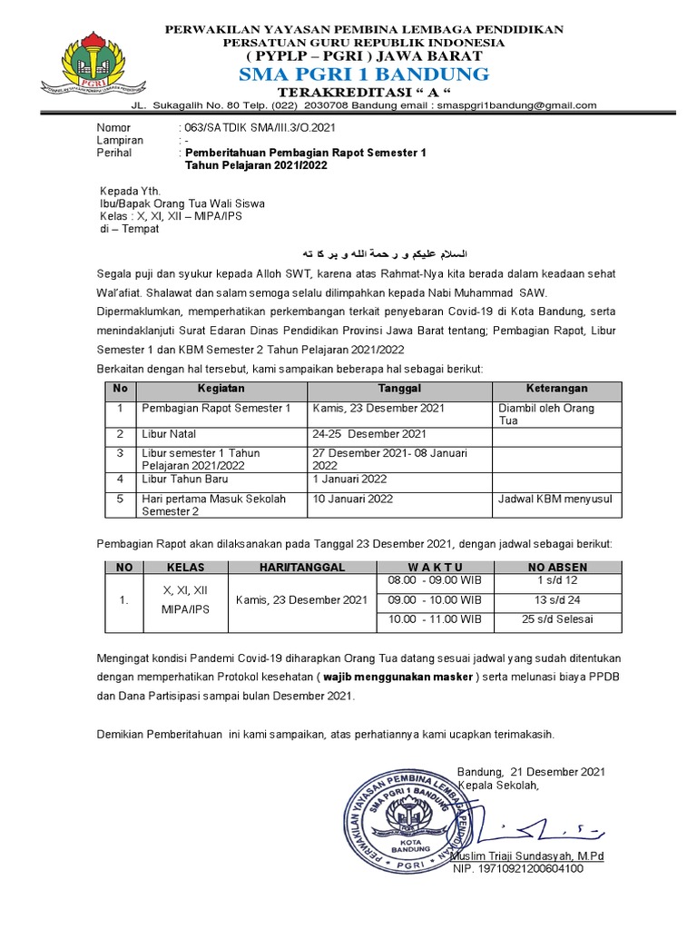 Surat Pembagian Rapot | PDF Surat Pembagian Rapot | PDF