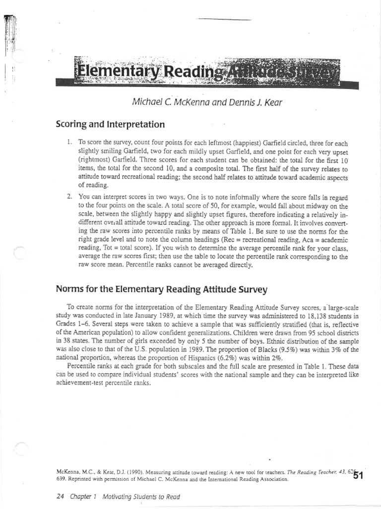 Elementary Reading Attitude Survey - Garfield - Scoring and ...