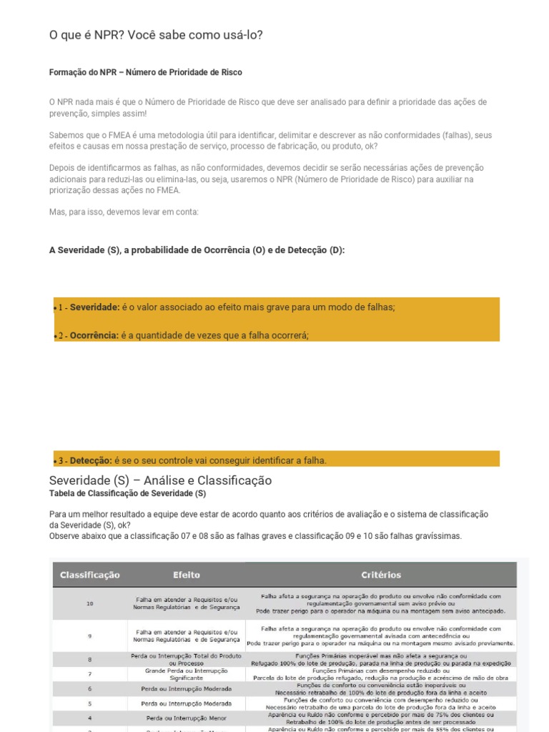 Tabela de Severidade, Ocorrência e Detecção | PDF