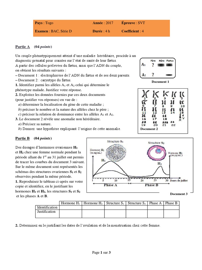 Épreuve SVT BAC 2017 Série D Togo | PDF | Électrocardiographie | Muscle ...