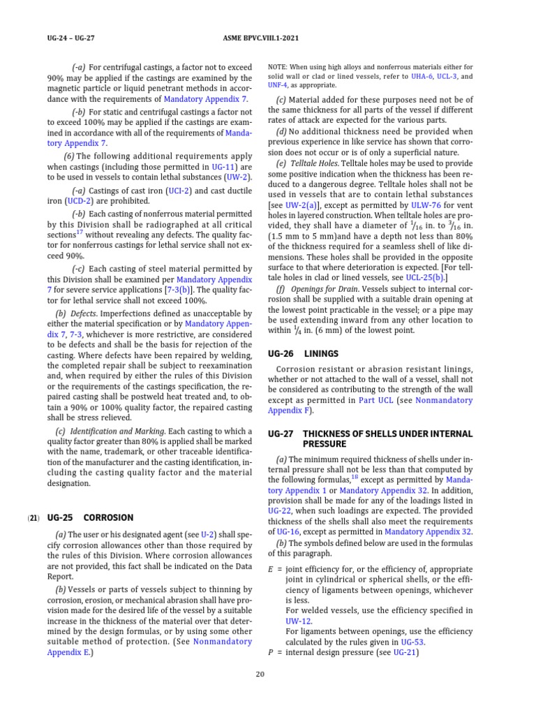Asme BPVC 2021 Section Viii Div. 1-2 - Ug-27 | PDF | Casting ...