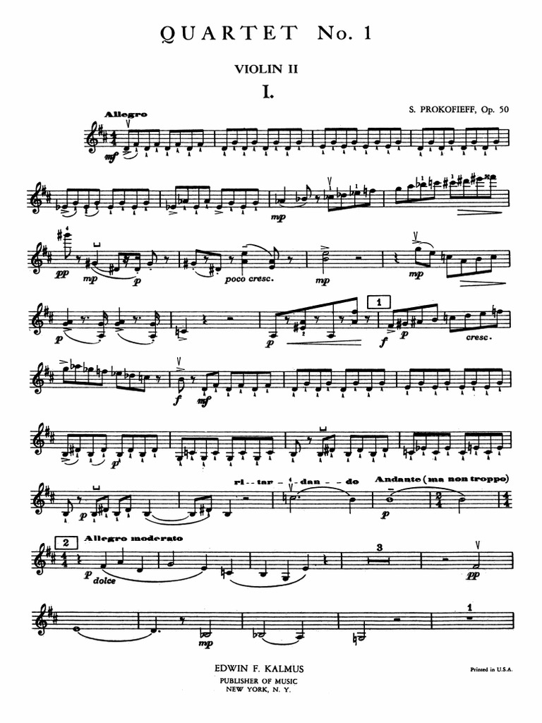 Prokofiev - String Quartet No. 1 - Violin II | PDF