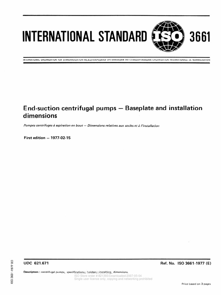 ISO 3661 1977 PDF Version (En) | PDF | International Organization For Standardization | Pump